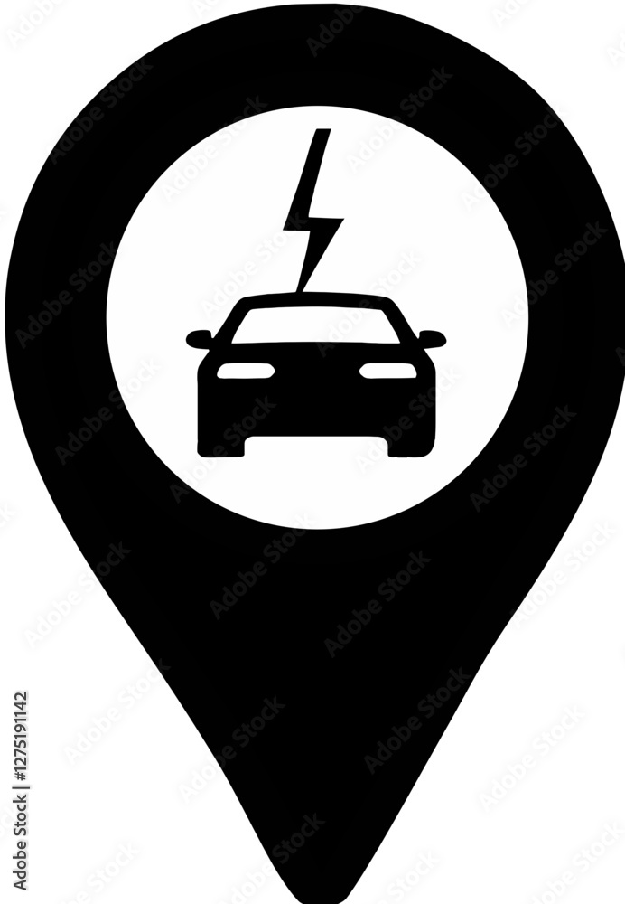 Black map point location icon for electric vehicle charging locations ...