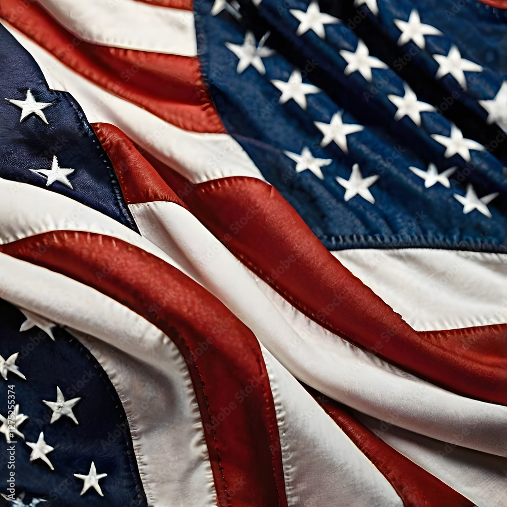 American Flag: A close-up captures the intricate folds and vibrant ...