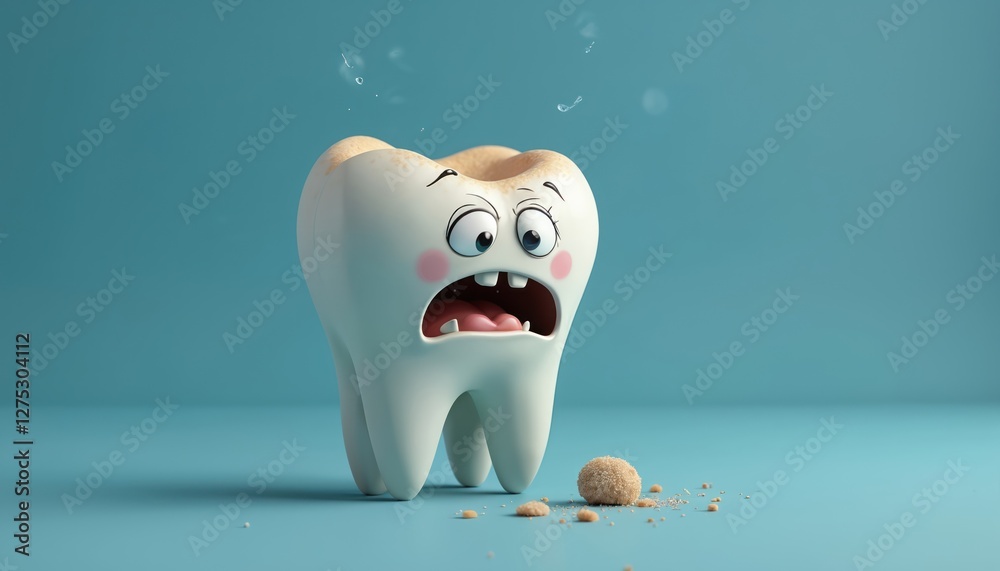 Cartoon of sad, broken tooth on blue background. Concept of dental ...