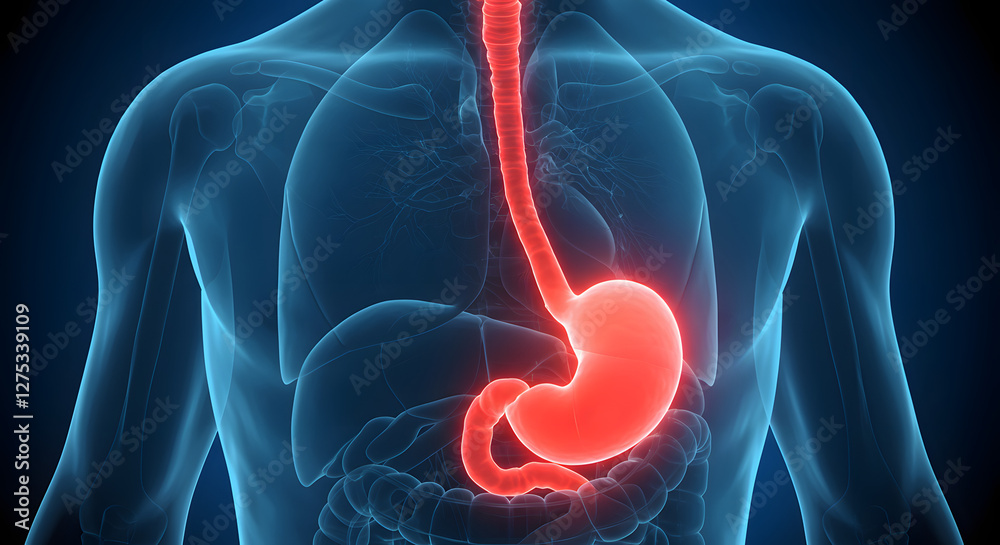 Human Stomach Anatomy Illustration Showing Esophagus and Intestines in ...