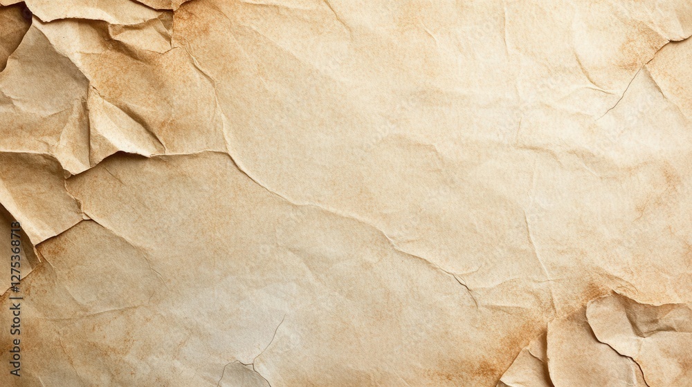 Crumpled paper texture illuminated warmly, conveying age and vintage ...