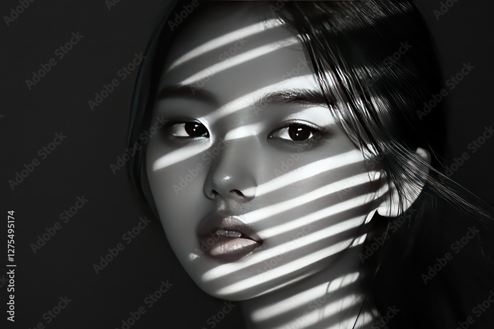 Beauty image of a young Korean woman photographed against a background ...