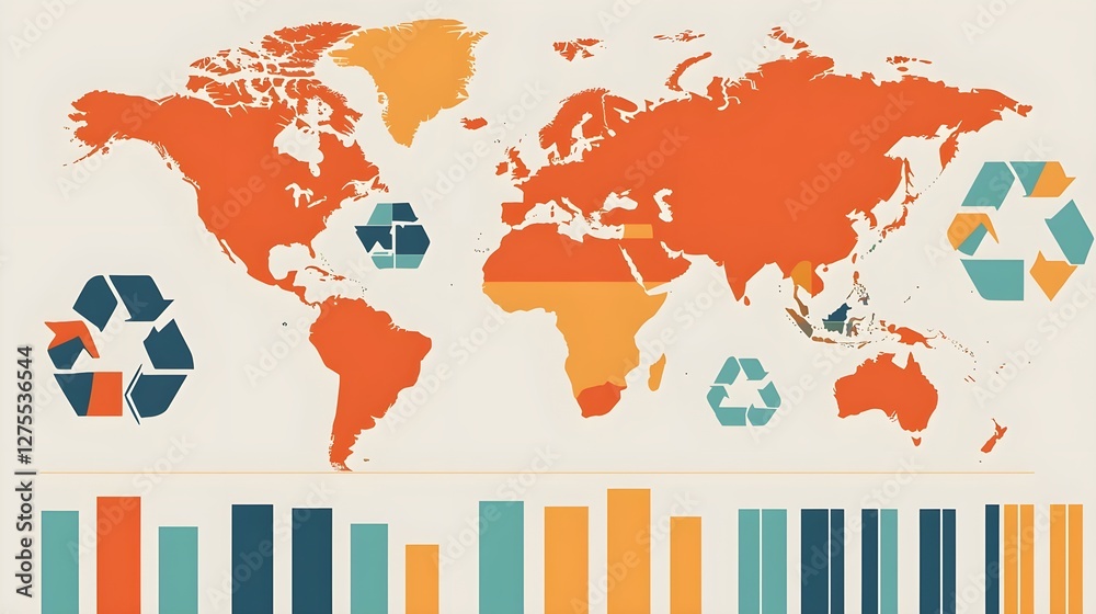 Sustainable World Map with Recycling Symbol and Data Chart ...