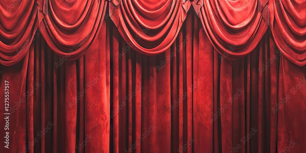 Elegant red velvet stage curtains elegantly draped in classic folds ...