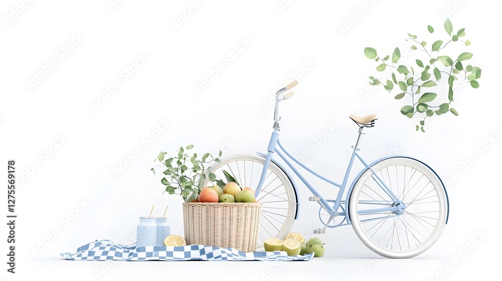 Bicycle picnic adventure park clip art bright environment side view ...