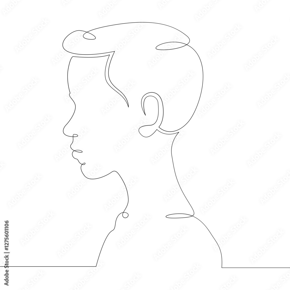 One continuous drawing line logo portrait profile bust child kid side ...