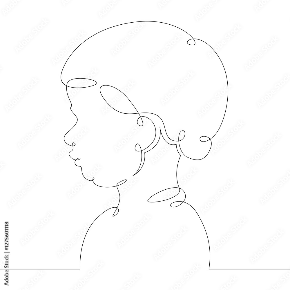 One continuous drawing line logo portrait profile bust child kid side ...