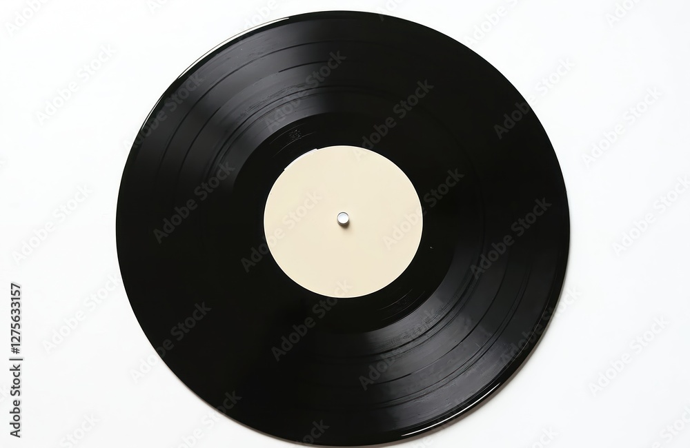 Vintage vinyl record with blank label on white background. Old retro ...