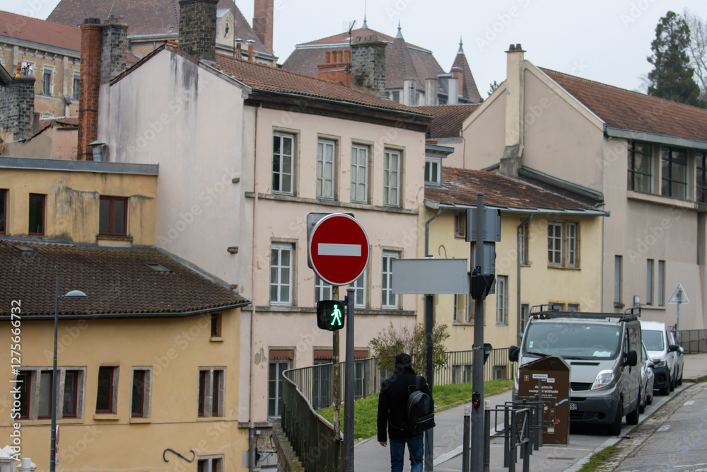 France, Lyon 04 February 2025 : Urban street scene with buildings ...
