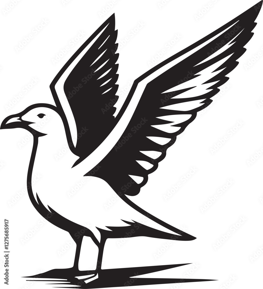 Silhouette vector EPS of a seagull in flight with spread wings. Ideal ...