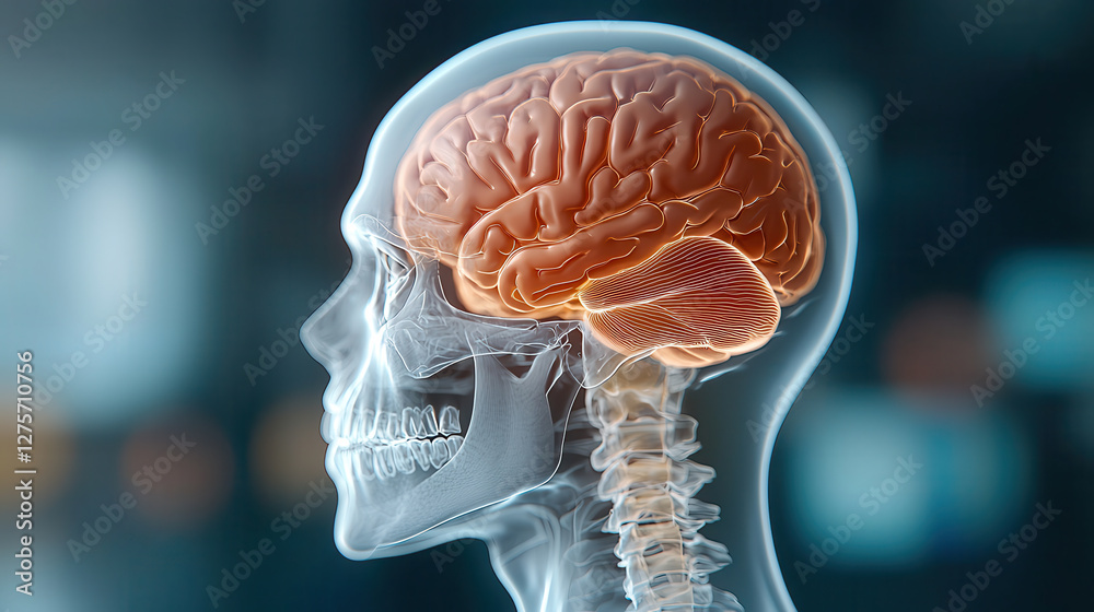 cinematic X ray visualization of human brain and skull, showcasing ...