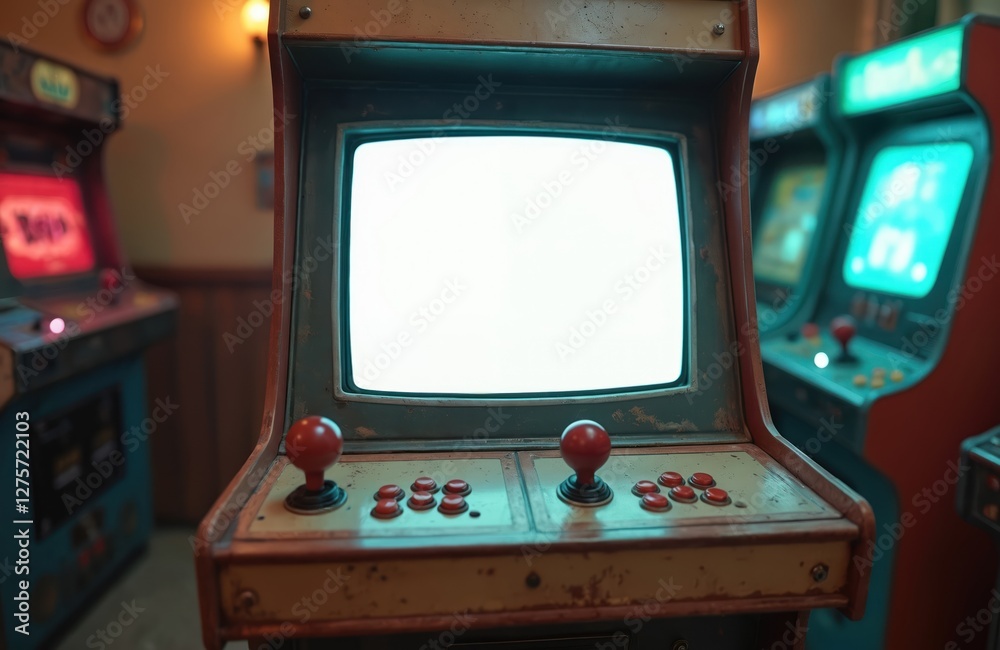 Foto de Stock Retro arcade machine with blank screen. Vintage room with ...