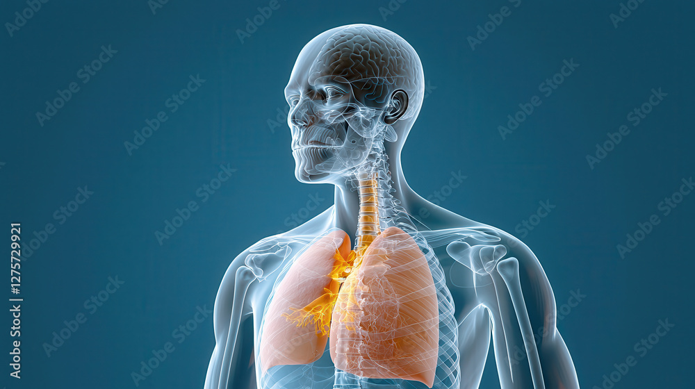 photorealistic X ray scan of human chest shows skeletal structure and ...