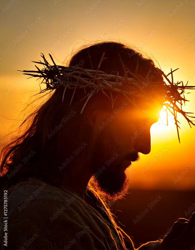 Silueta a contraluz de nuestro señor Jesucristo con la corona de ...
