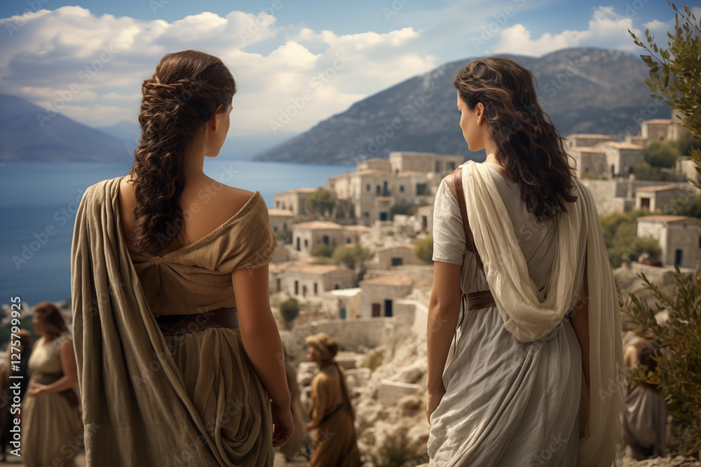 Foto de Stock Women in Ancient Greece : Dressed in Traditional Toga ...