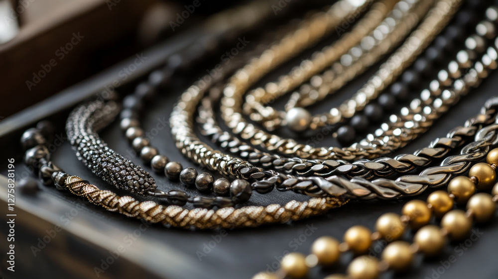 Silver or white gold chain jewel collection - metallic beaded necklace ...