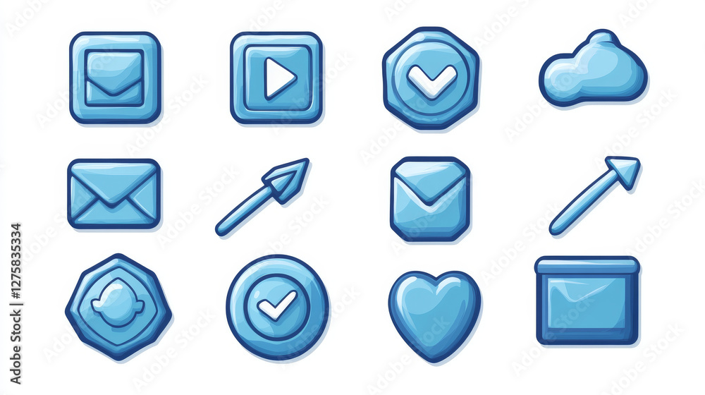 Web buttons, circle glass icons for game user interface design. Vector ...