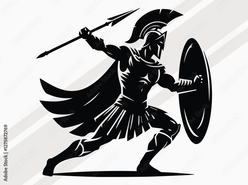 Spartan Warrior Silhouette Black Color |Ancient Greek Soldier Clipart ...