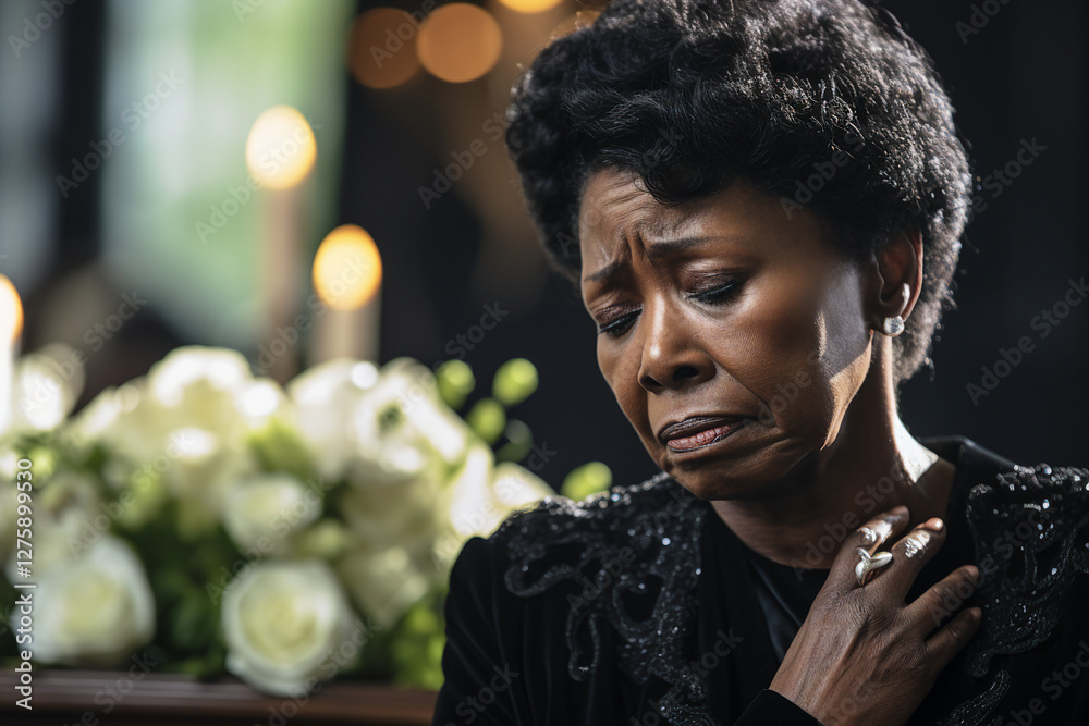 Foto de Stock Generative ai image funeral scenes of sad crying woman grief death mourning ...