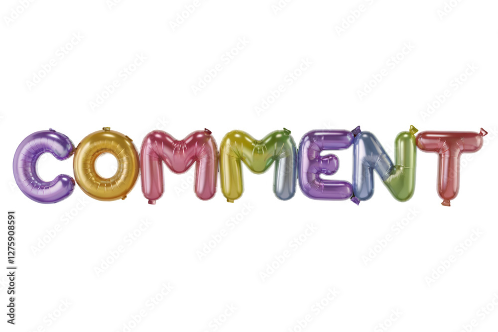 Rainbow balloon COMMENT word, isolated on transparent background ...