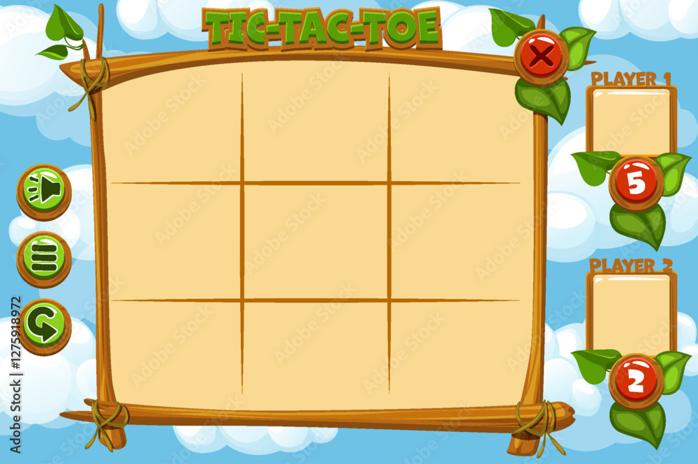 Empty interface Tic-Tac-Toe Game UI for your 2D game design. Board ...
