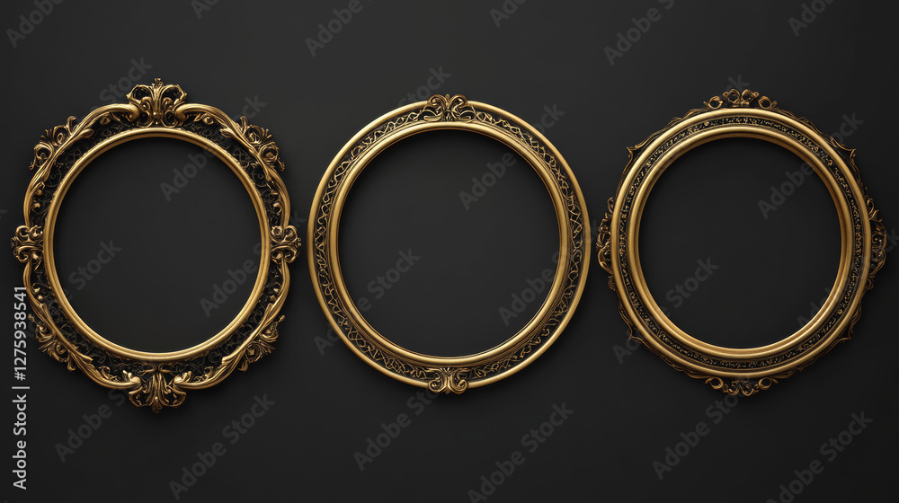 Ilustración de Stock Round ui game frames, gold textured circles with ...