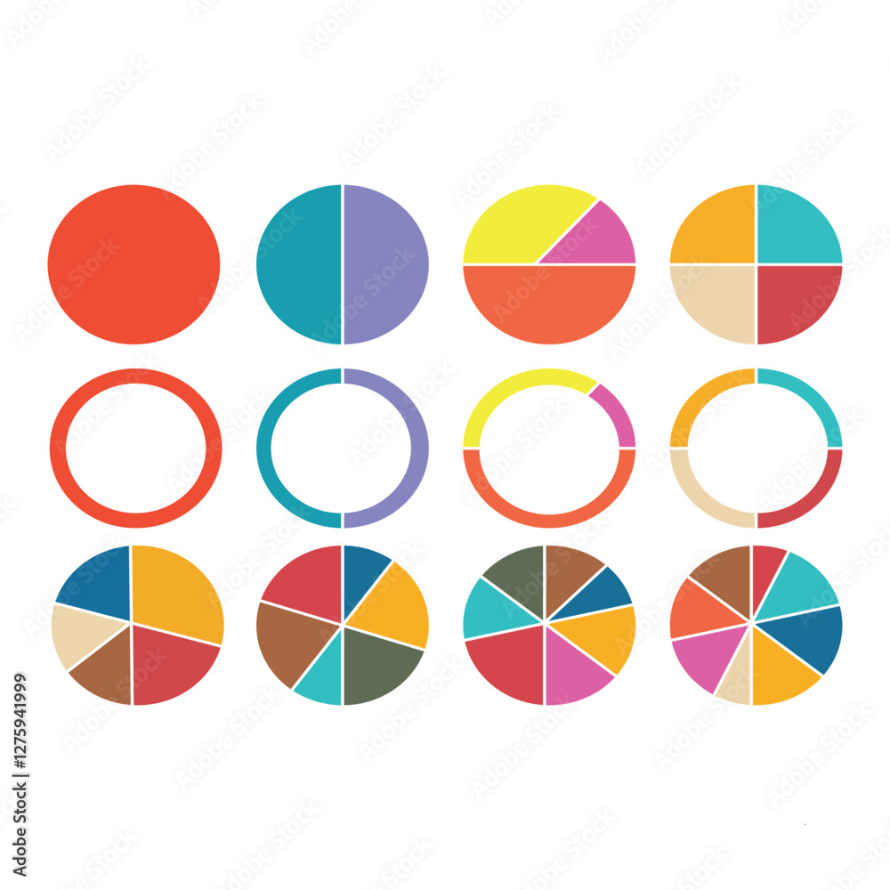 Vektor set of pie charts. 4 pie chart, pie chart 6, pie chart 5, 3 pie ...