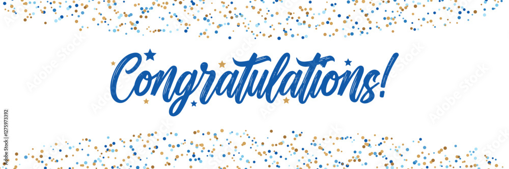 Congratulations greetings banner with blue and gold confetti Stock ...