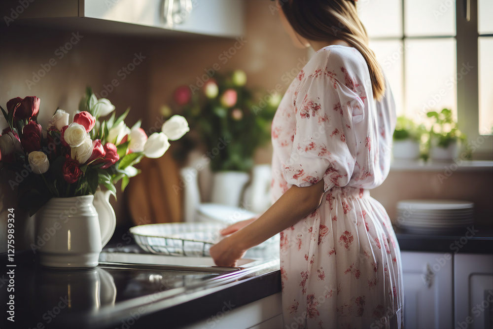 Hands washing dishes domestic housekeeping cleaning hygiene chores ...