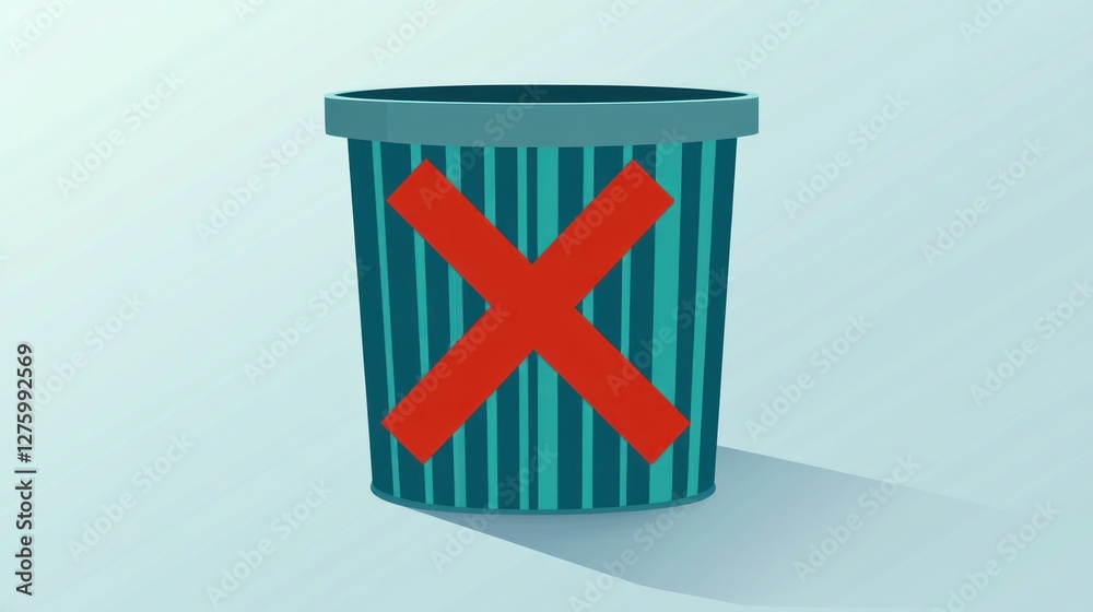 No Trash Can: A Digital Illustration of a Teal Trash Can with a Red 'X ...