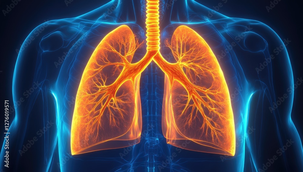 Human lungs anatomy, 3D model, respiratory system, medical illustration ...