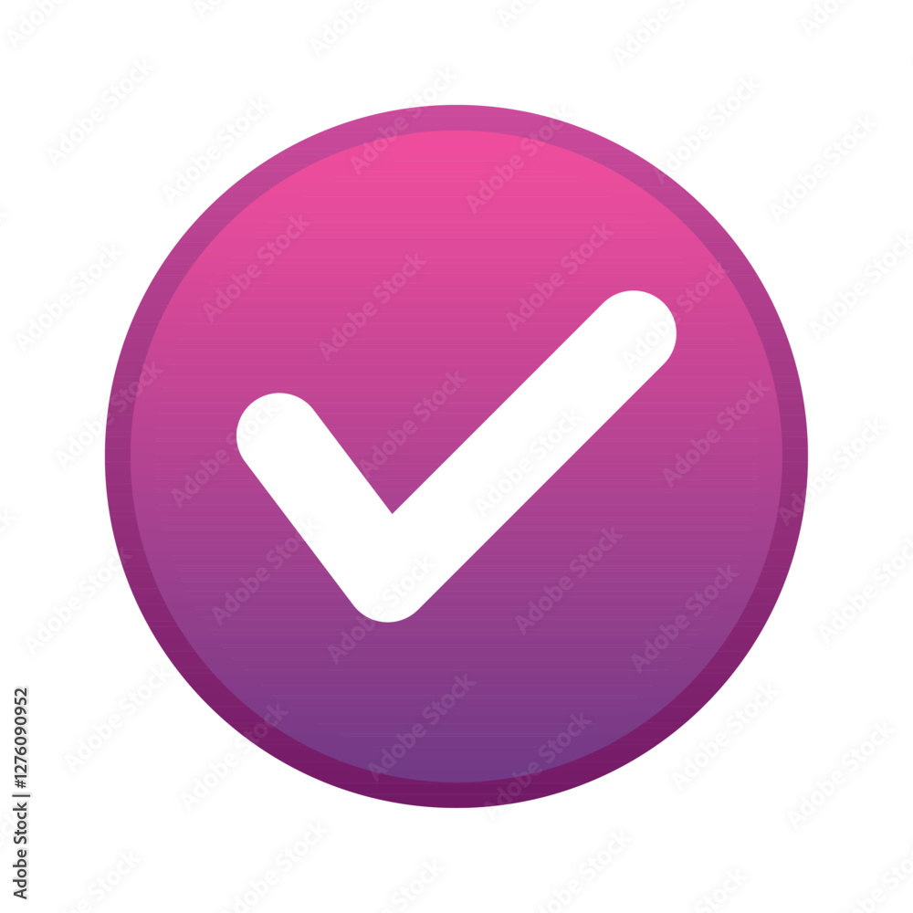 Violet positive vote round button with checkmark accept complete task ...