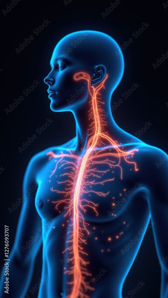 VNS - 3D rendered medical illustration of human body with highlighted ...