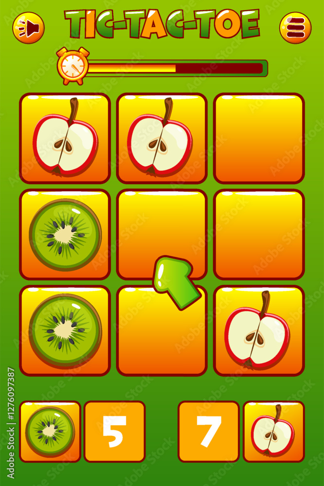 Game interface Tic-Tac-Toe in FRUITs themed for your 2D game design ...