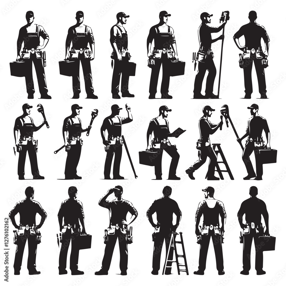 Stock-Vektorgrafik „Handyman, repair worker, and plumber in uniform ...