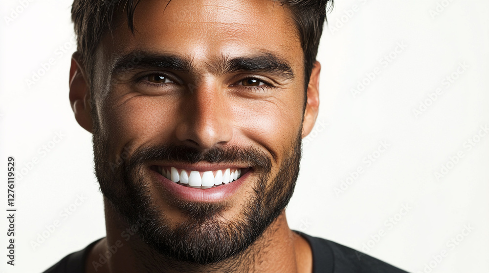 Handsome man with a confident smile, showcasing his healthy teeth and ...