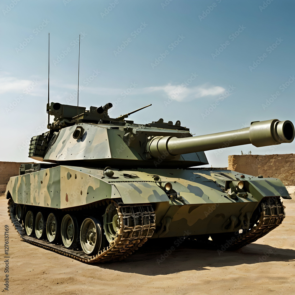 A modern, cinematic army battle tank, isolated on a transparent ...