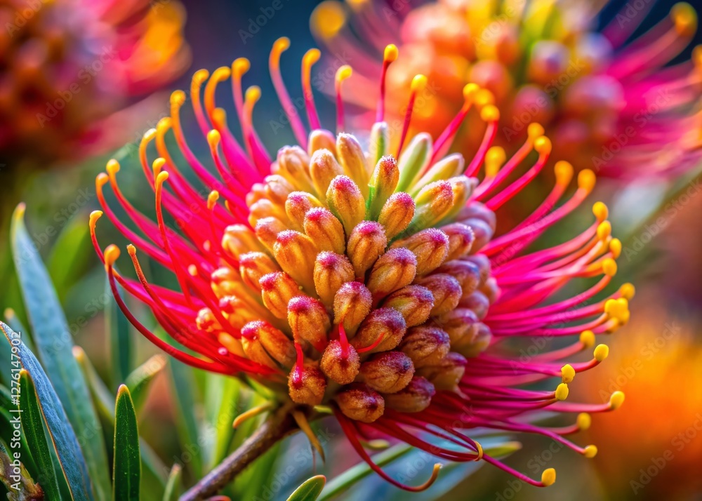 Desert Grevillea Close-Up: Spiky Leaves & Delicate Blooms, Australian ...