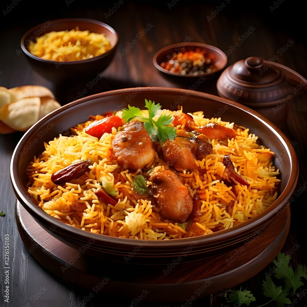 Spicy Chicken Biryani, Traditional Indian Hyderabadi Biryani, Aromatic ...