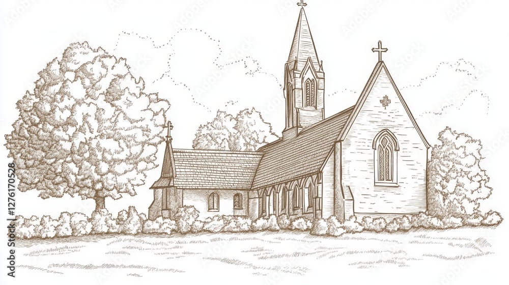 Hand Drawn Church Buildings, Vintage Architectural Vector Illustration ...