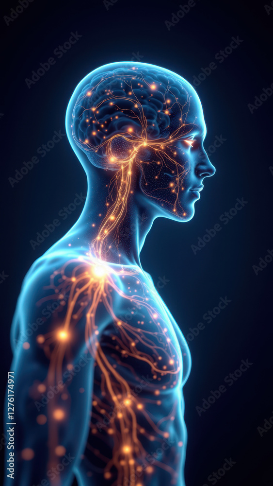 Vagus Nerve Stimulation - Illustration of a human body with highlighted ...