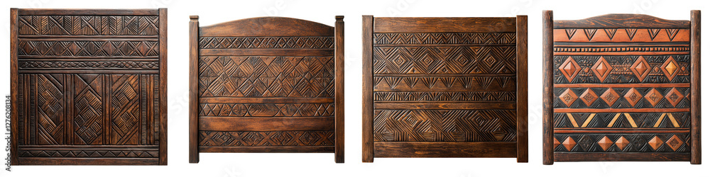 Handcrafted wooden tribal panels with intricate carved geometric ...
