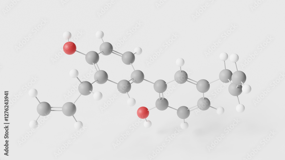 honokiol molecule 3d, molecular structure, ball and stick model, structural chemical formula ...