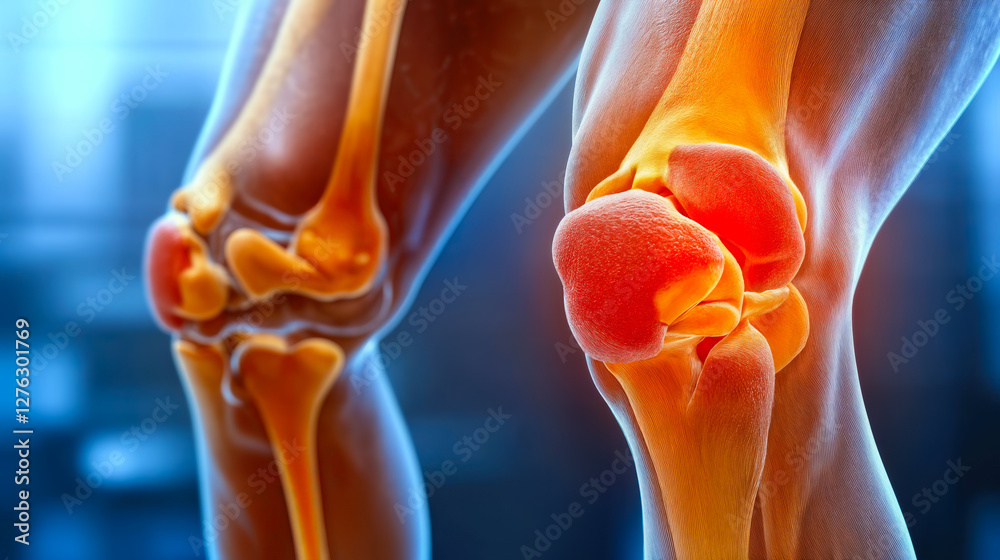 Detailed 3D Illustration of Human Knee Joint Anatomy with Emphasis on ...