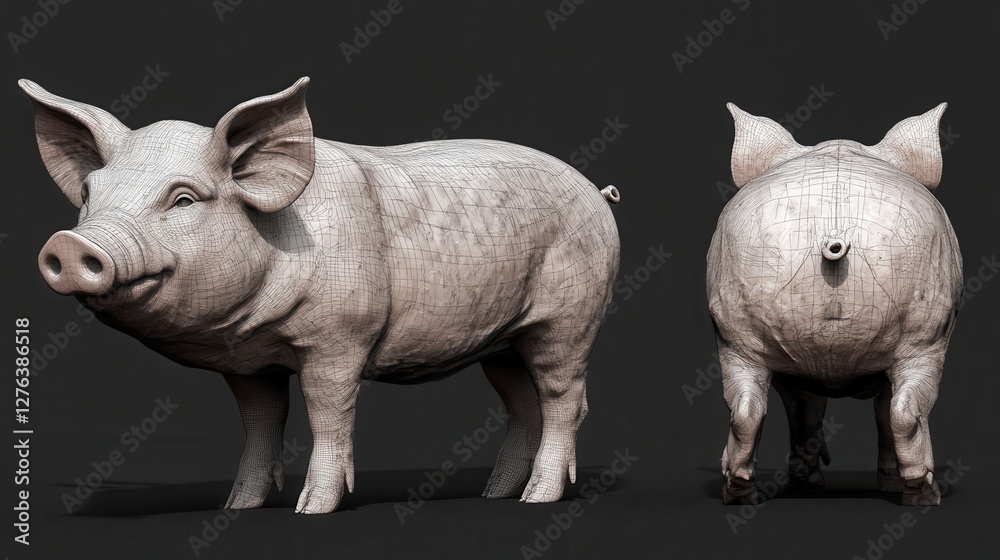 Realistic pig sculpture with anatomical detailing and textured surface ...