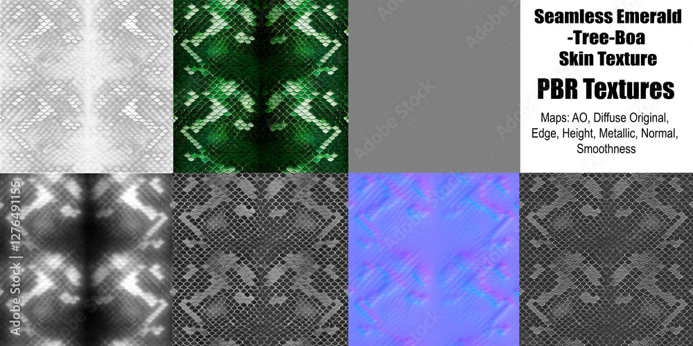 Emerald Tree Boa PBR Texture - All 7 Maps - Pattern - 3D Design ...