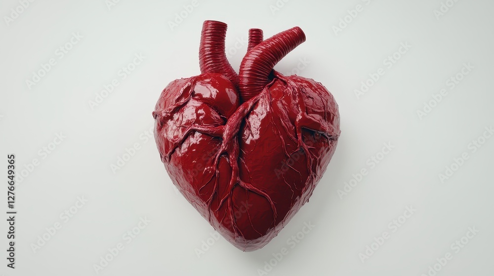 Realistic model of a human heart showing veins and arteries in vivid ...