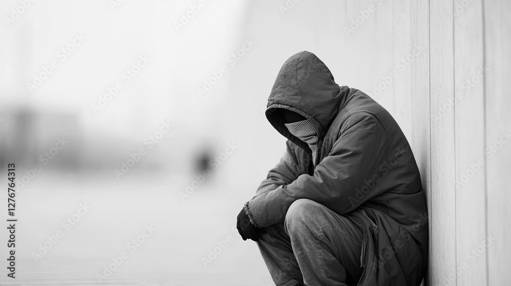 urban street scene in black and white portrays struggles of ...