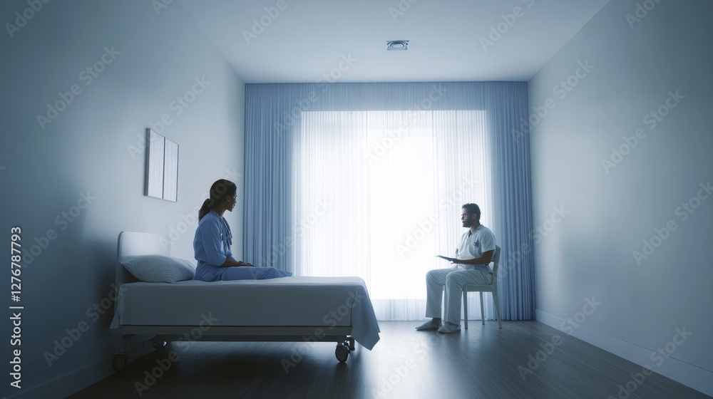 Hospital discharge scene with a nurse providing instructions to a ...