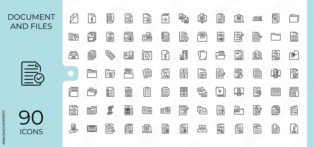 Document And Files linear icon collection. Includes thin line page ...